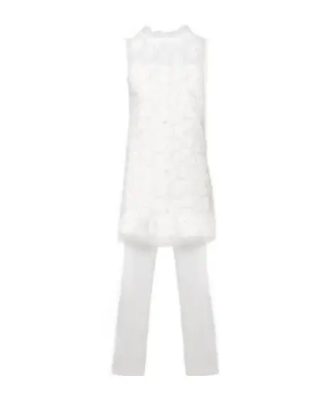 SELF-PORTRAIT Sleeveless Jacquard Tunic Dress With Matching Trousers - White