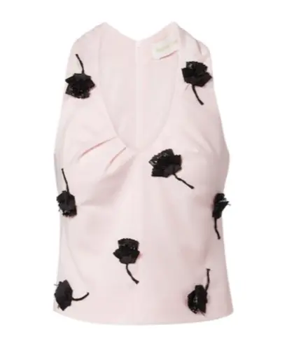 SHUSHU/TONG Halterneck Floral Appliqué Top - Pink