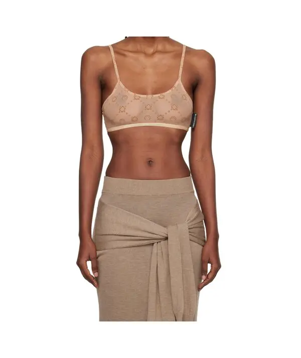 MARINE SERRE Transparent Elastic Mesh French Bra - Brown