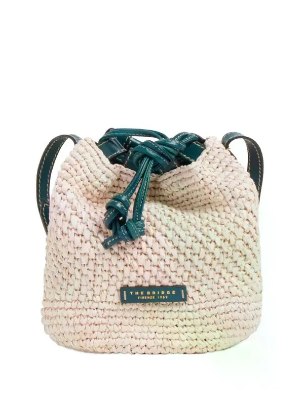 THE BRIDGE Leather Trimmed Straw Bucket Bag