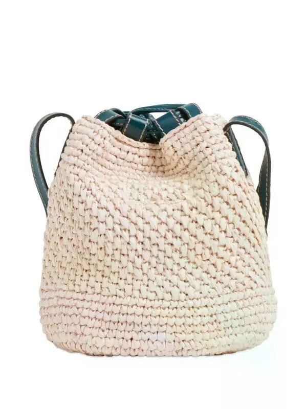 THE BRIDGE Leather Trimmed Straw Bucket Bag