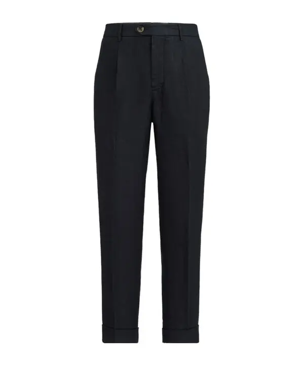 Brunello Cucinelli Garment-dyed Linen Gabardine Trousers - Black