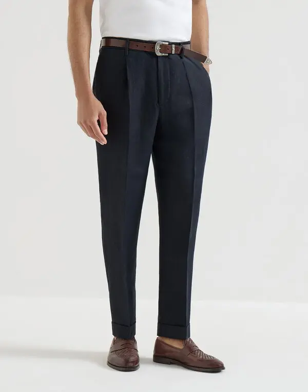 Brunello Cucinelli Garment-dyed Linen Gabardine Trousers - Black