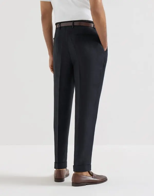 Brunello Cucinelli Garment-dyed Linen Gabardine Trousers - Black