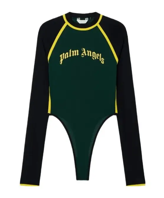 Palm Angels Long Sleeve Bodysuit With Curved Logo - Black