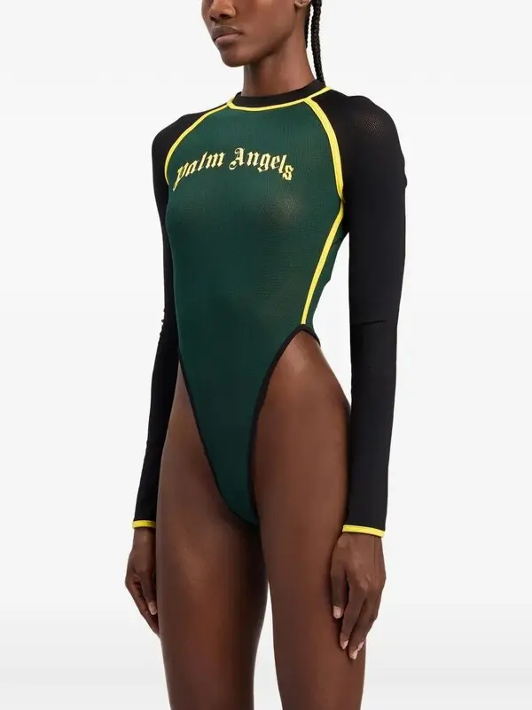 Palm Angels Long Sleeve Bodysuit With Curved Logo
