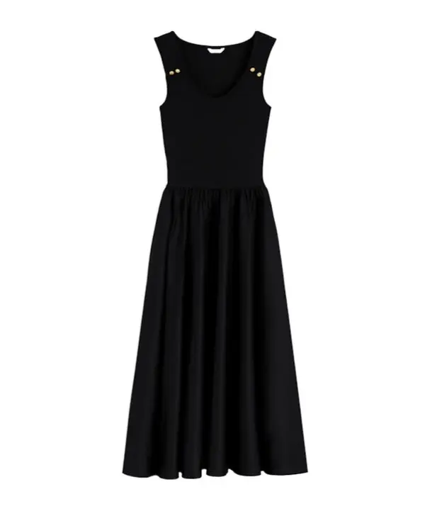 Tommy Hilfiger Ribbed Bodice And Pleated Midi Dress - Black