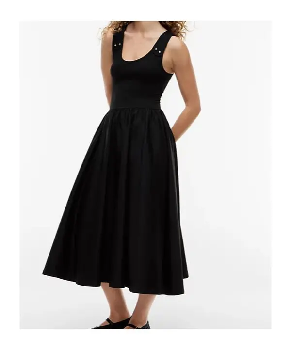 Tommy Hilfiger Ribbed Bodice And Pleated Midi Dress