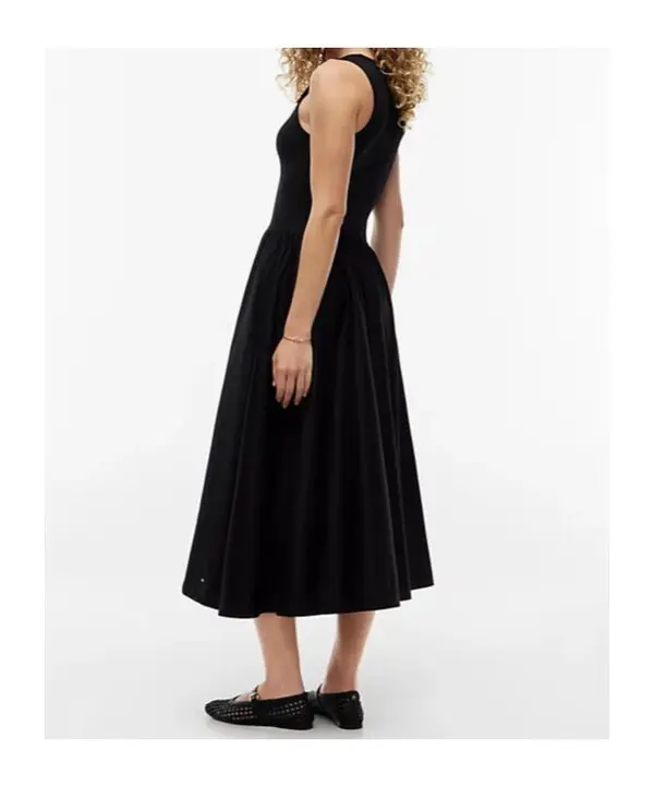 Tommy Hilfiger Ribbed Bodice And Pleated Midi Dress