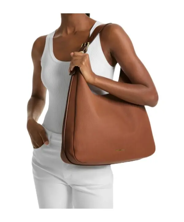 Michael Kors Nolita Large Pebbled Leather Hobo Shoulder Bag - Brown