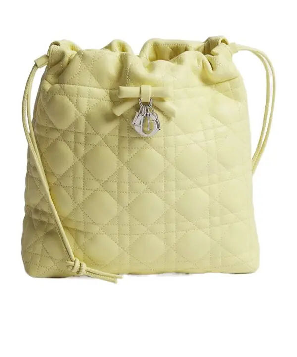 Dior Quilted Leather Mini Bucket Bag With Bow Detail - Mimosa Yellow