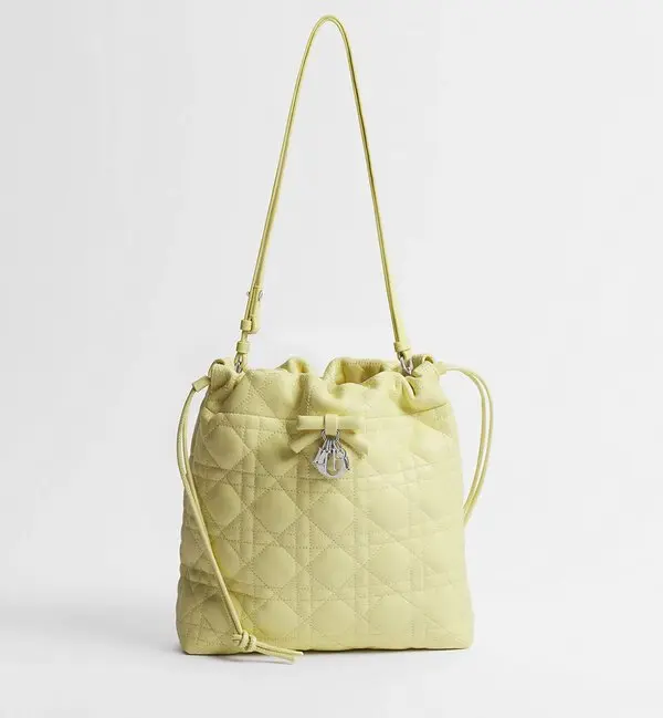 Dior Quilted Leather Mini Bucket Bag With Bow Detail - Mimosa Yellow