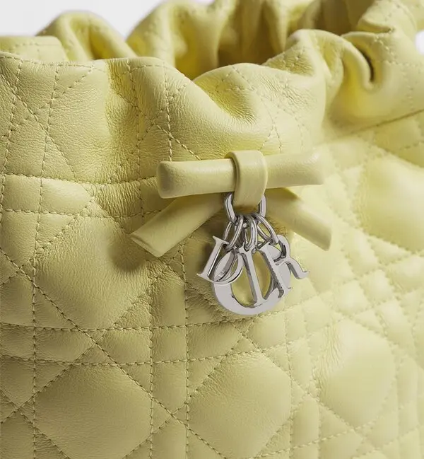 Dior Quilted Leather Mini Bucket Bag With Bow Detail - Mimosa Yellow