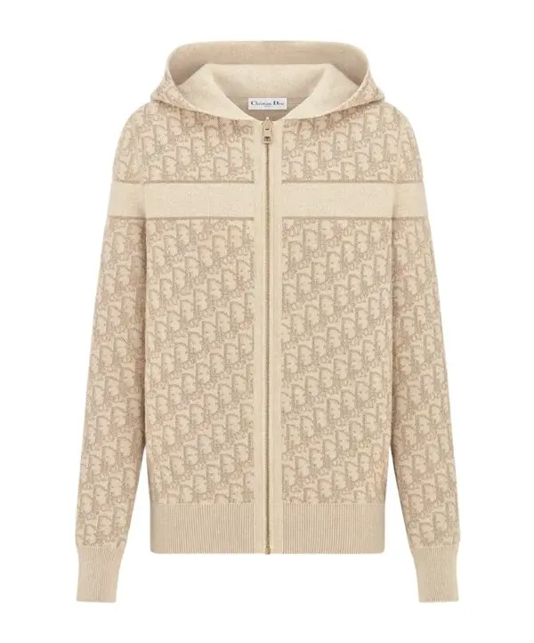 Dior Reversible Zipped Cardigan With Hood - Nude