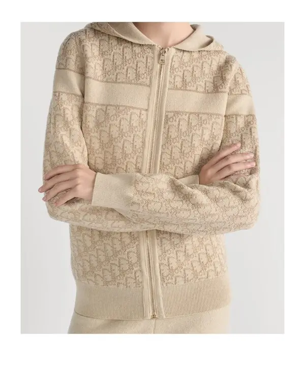 Dior Reversible Zipped Cardigan With Hood - Nude