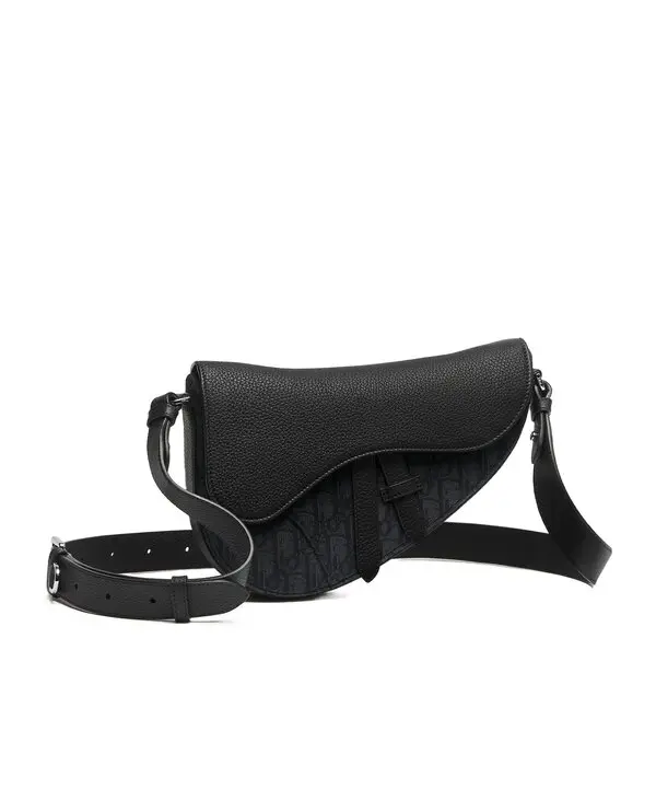 Dior Saddle Bag In Oblique Jacquard And Taurillon Leather - Black