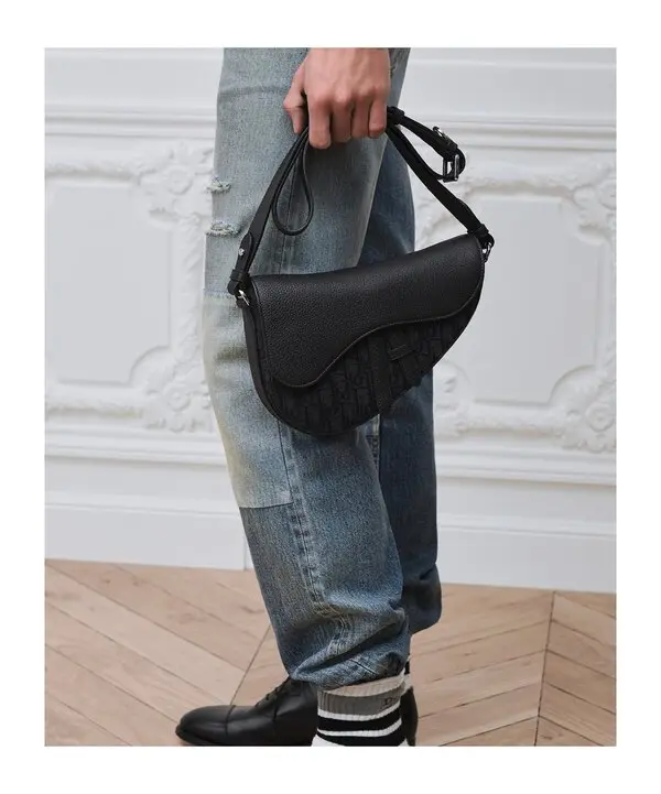 Dior Saddle Bag In Oblique Jacquard And Taurillon Leather