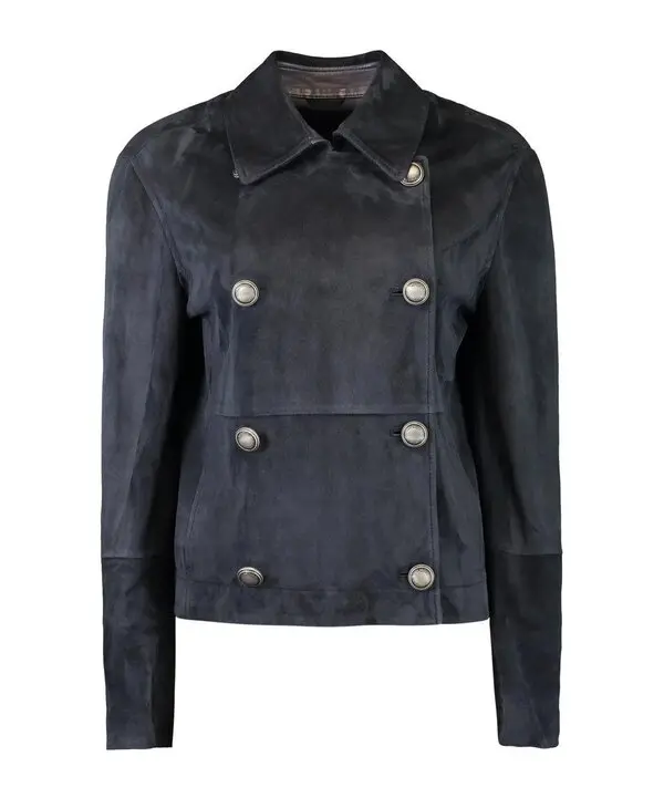 Brunello Cucinelli Double-breasted Suede Jacket - Black