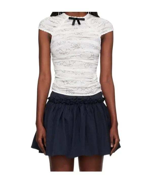 SHUSHU/TONG Lace Gathered Top - White