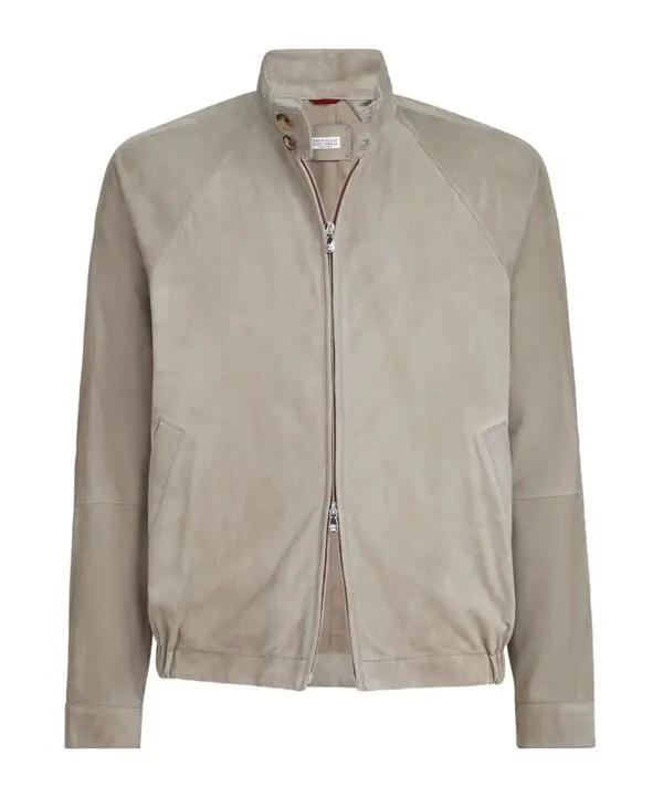 Brunello Cucinelli Suede Zip-up Jacket - Nude