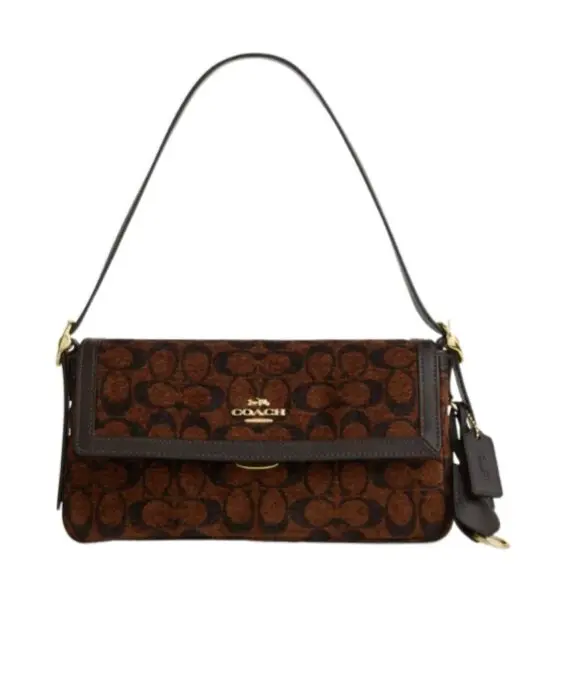 COACH Signature Chenille Flap Shoulder Bag - Truffle