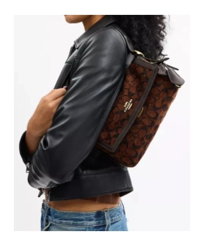 COACH Signature Chenille Flap Shoulder Bag - Truffle