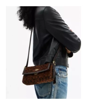 COACH Signature Chenille Flap Shoulder Bag - Truffle