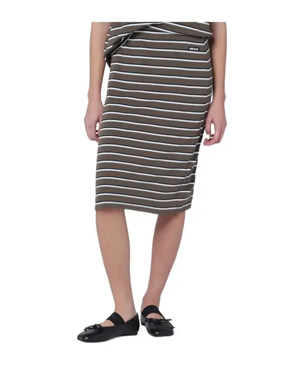 ROTATE BY BIRGER CHRISTENSEN Striped Jersey Midi Skirt - Brown