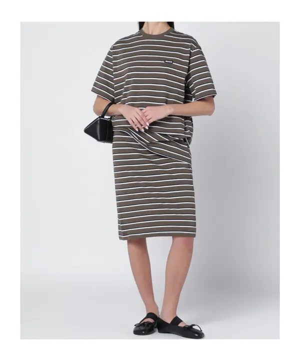 ROTATE BY BIRGER CHRISTENSEN Striped Jersey Midi Skirt - Brown
