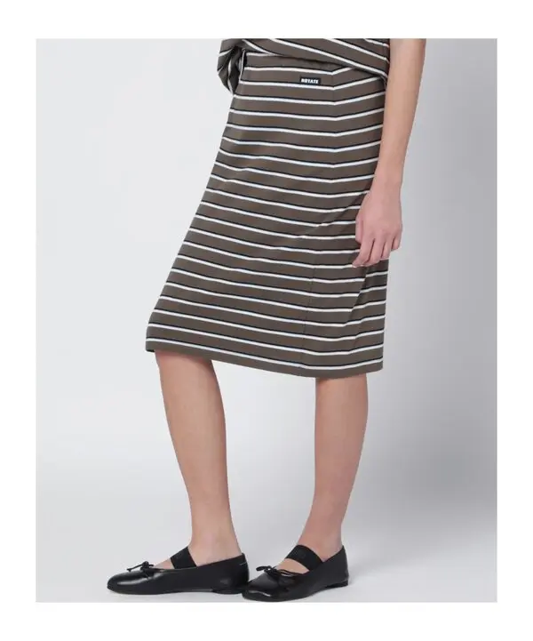 ROTATE BY BIRGER CHRISTENSEN Striped Jersey Midi Skirt - Brown
