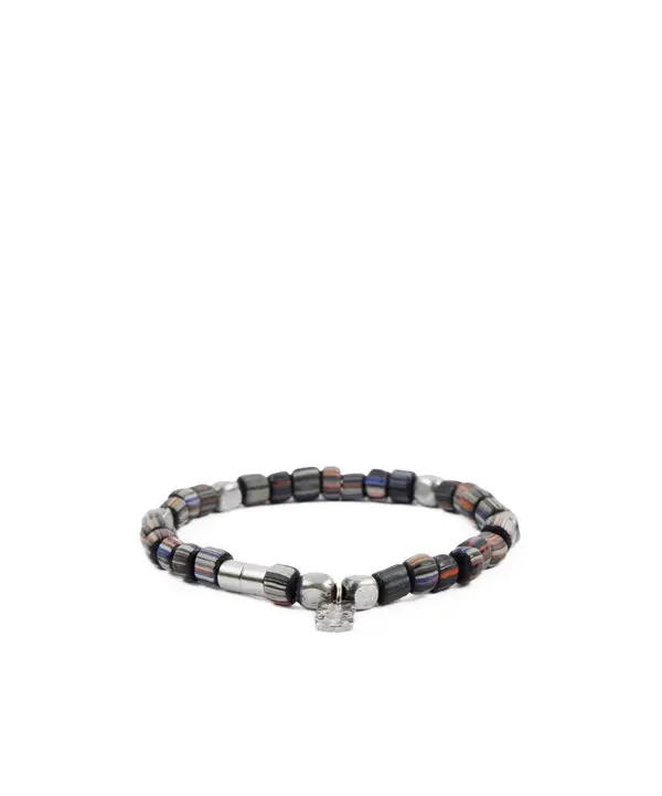 Paul Smith Striped Bead Bracelet With Vintage Silver Hardware - Gray