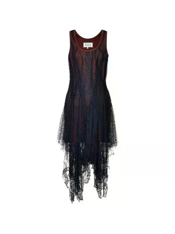 MAISON MARGIELA Creased Lace-overlay Asymmetrical Dress - Blue