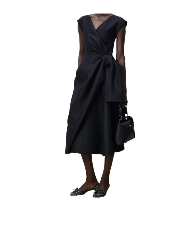Dior Midi-length Draped Dress With Asymmetrical Bow - Black