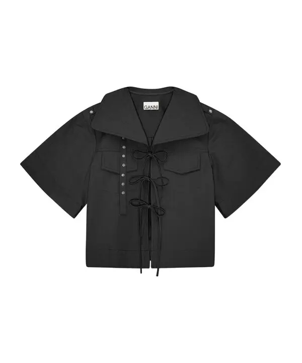 GANNI High Neck Blouse With Adjustable Collar And Sleeves