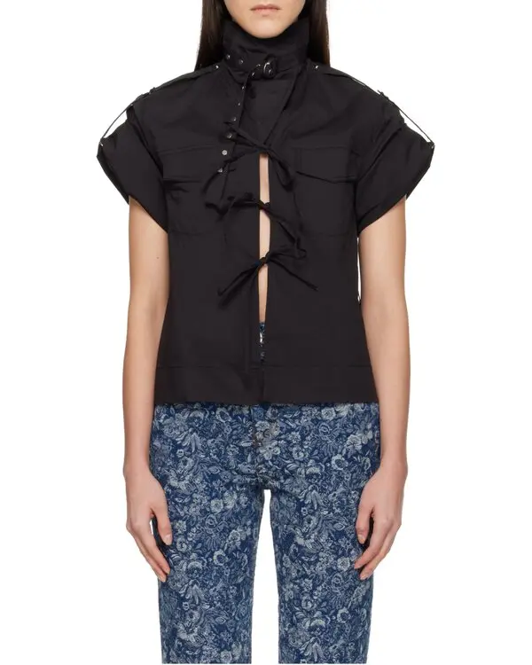 GANNI High Neck Blouse With Adjustable Collar And Sleeves