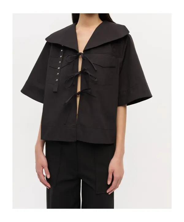 GANNI High Neck Blouse With Adjustable Collar And Sleeves