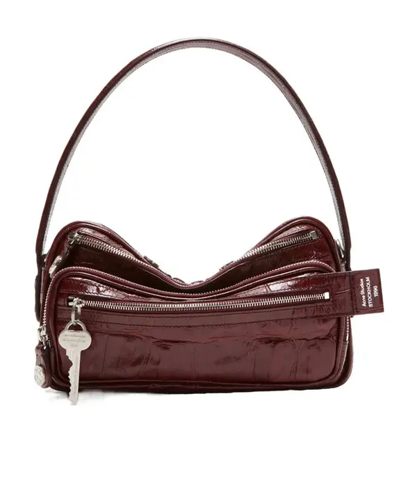 Acne Studios Camero Party Croc Effect Crossbody Bag - Wine Red