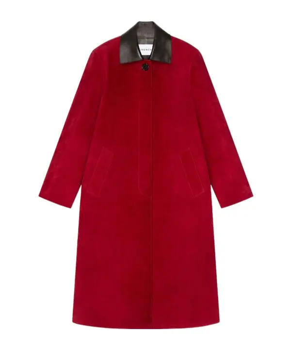 Givenchy Suede Car Coat With Leather Collar - Red
