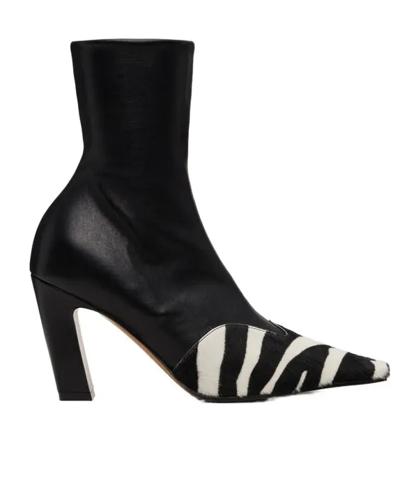 Khaite Stretch Zebra Print Ankle Boots - Black/white