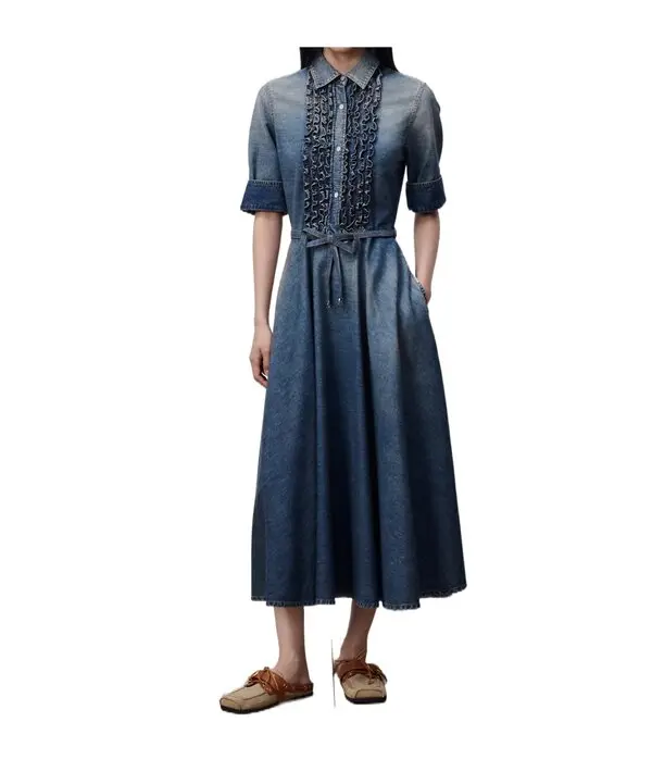 Dior Mid-length Belted Shirtdress With Ruffle Plastron - Black