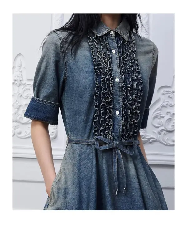 Dior Mid-length Belted Shirtdress With Ruffle Plastron