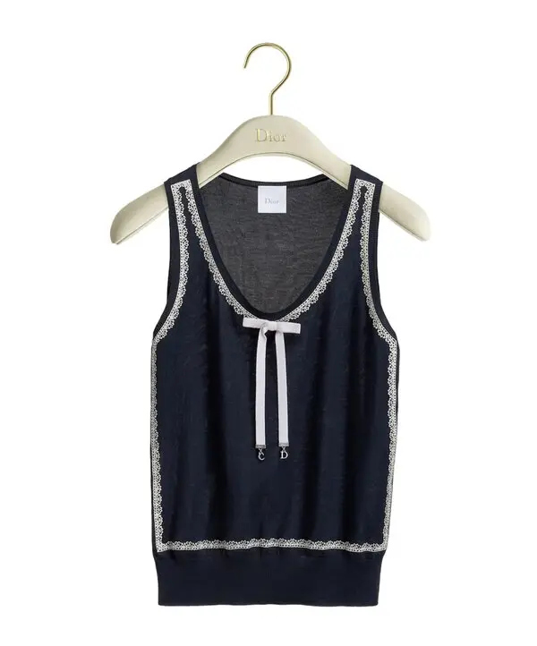 Dior Sweater Vest With Bow Neckline And Monogram Detail - Black