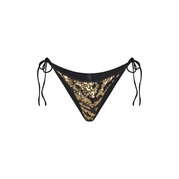 SKIMS Sequin Bikini Bottom - Biscotti Sequined Zebra