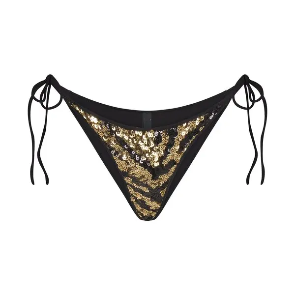 SKIMS Sequin Bikini Bottom - Biscotti Sequined Zebra