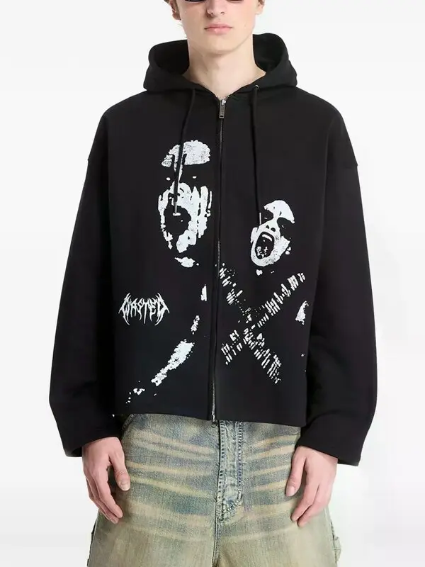 WASTED Graphic Print Zip-up Hoodie