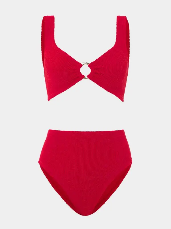 Hunza G Nadine High-waisted Bikini Bottoms With Gold Hoop - Red