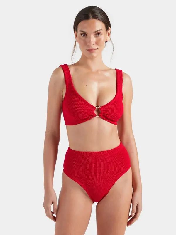 Hunza G Nadine High-waisted Bikini Bottoms With Gold Hoop - Red