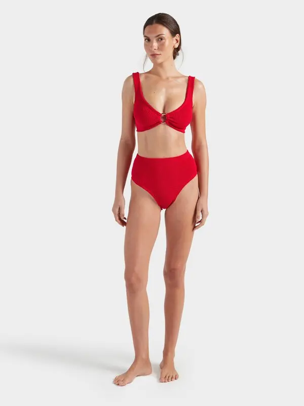 Hunza G Nadine High-waisted Bikini Bottoms With Gold Hoop - Red