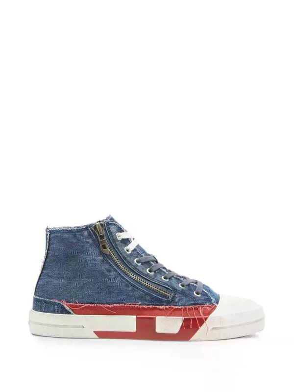 DIESEL® Frayed Denim High-top Sneakers - Blue