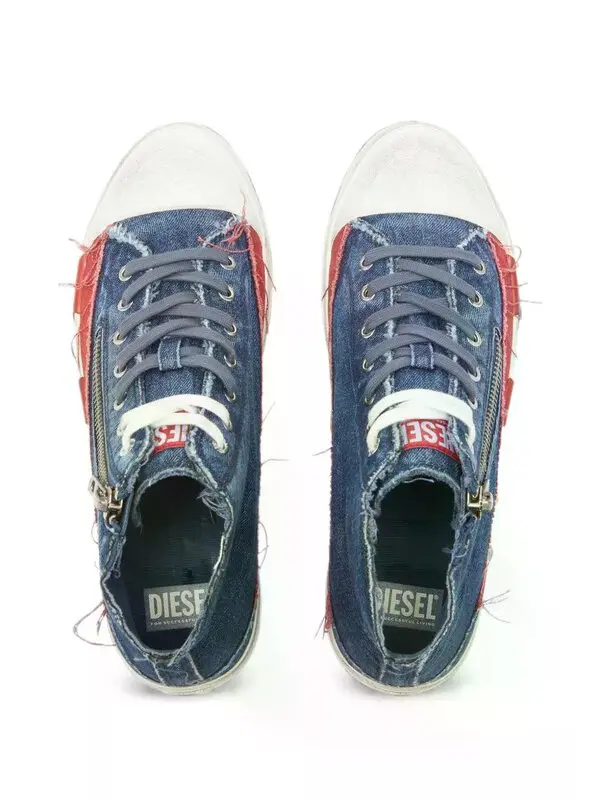 DIESEL® Frayed Denim High-top Sneakers